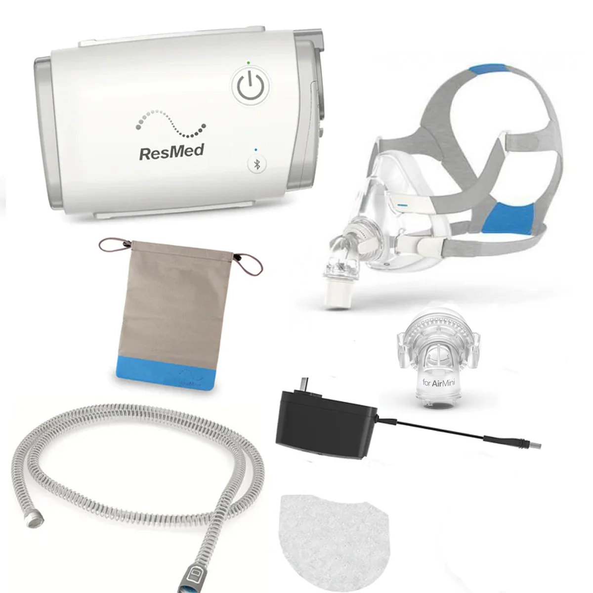 Resmed Airmini auto cpap machine with f20 mask and f20 set-up pack with ...